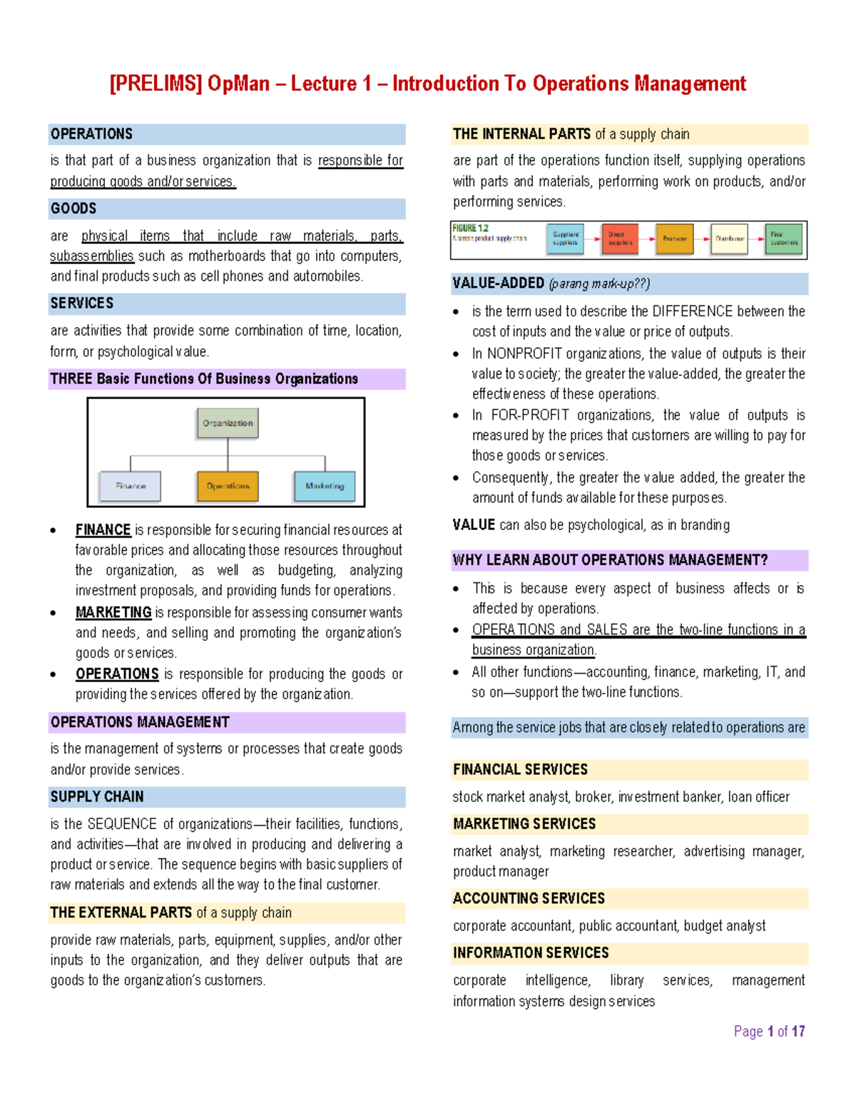 Op Man 101 - Prelim Complete Reviewer on Operations Management - Studocu