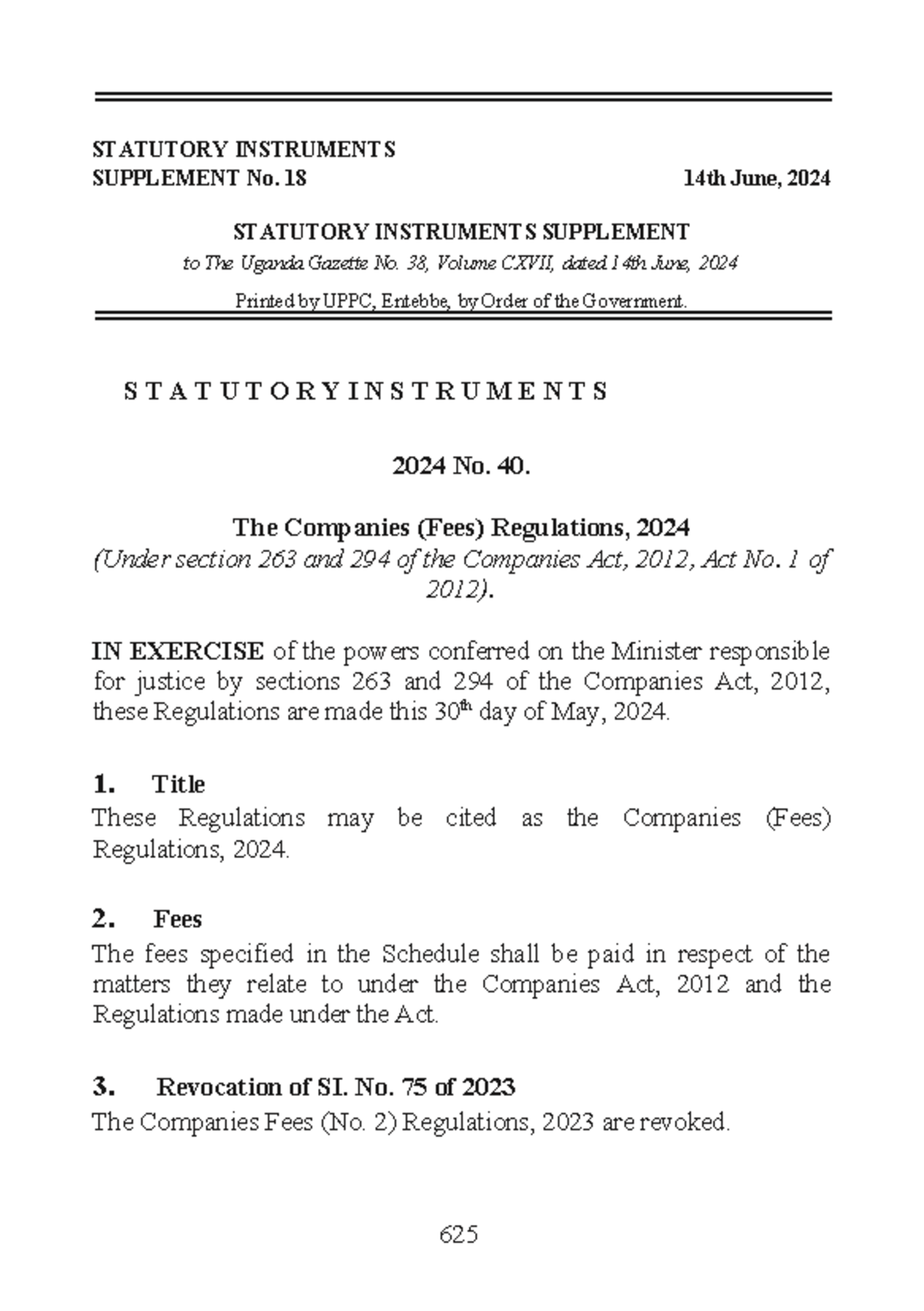 Companies (Fees) Regulations, 2024 - STATUTORY INSTRUMENTS SUPPLEMENT ...
