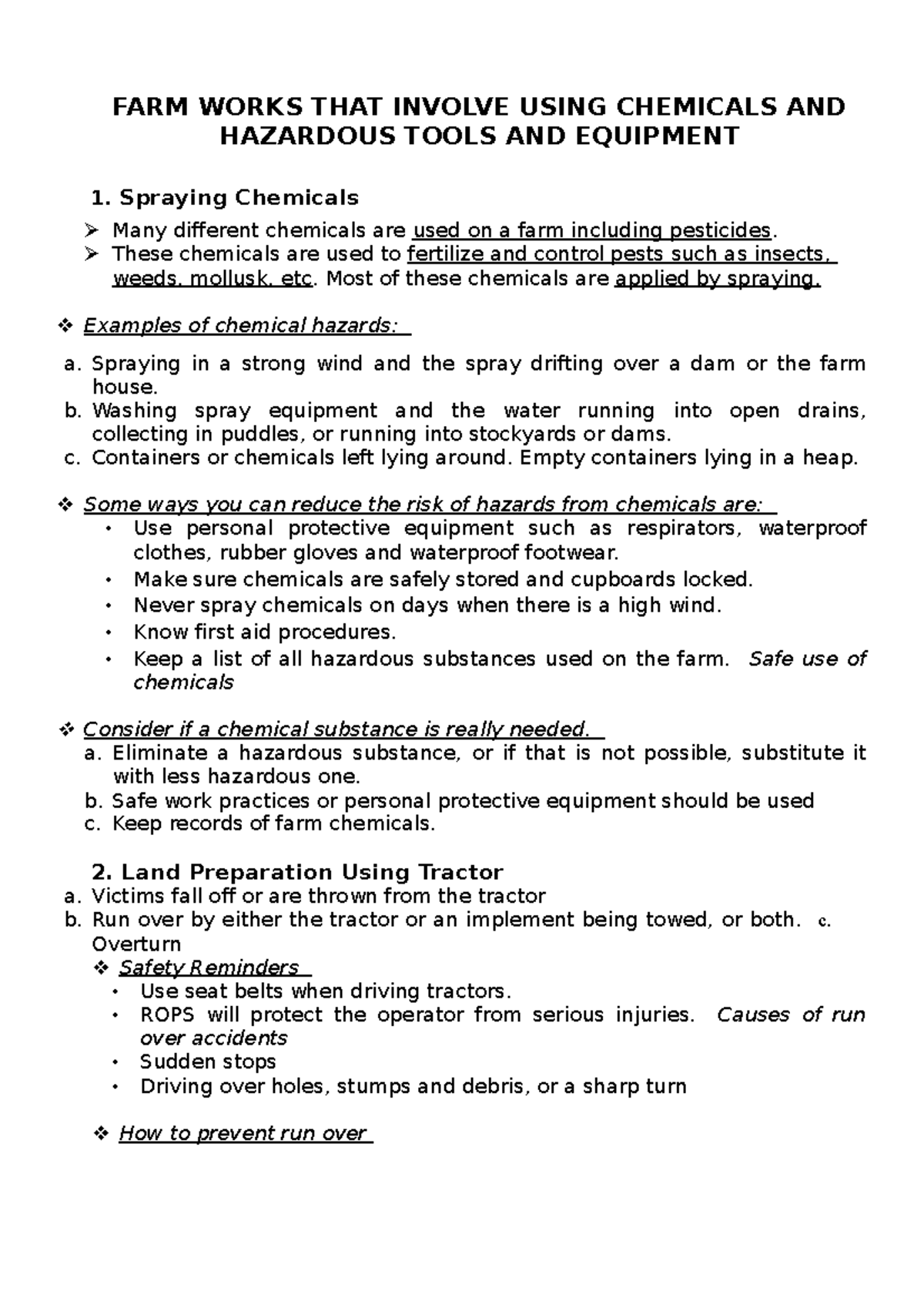 Farm Safety Guidelines & Chemical Usage in Agriculture (AGRI 101) - Studocu
