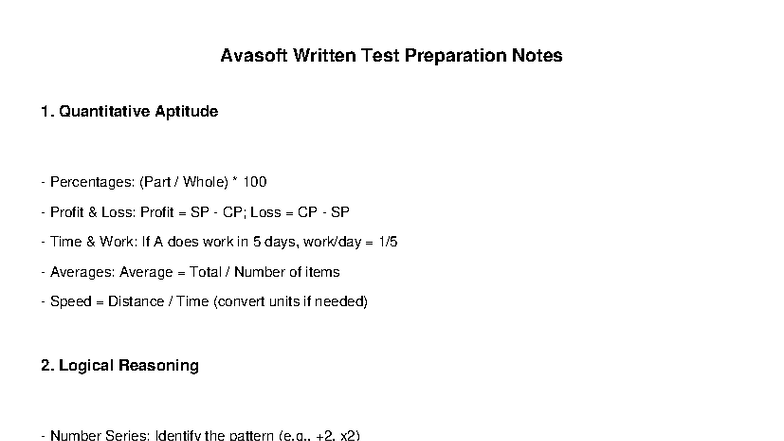 Avasoft Written Test Prep Notes: Quantitative, Logical & English Skills ...