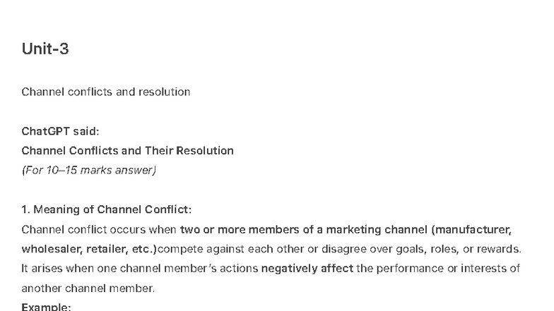 Unit 3: Channel Conflicts and Resolutions in Marketing - Studocu
