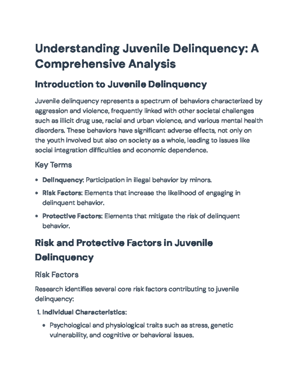 Juvenile Delinquency: Risk & Protective Factors Analysis (JD 101) - Studocu