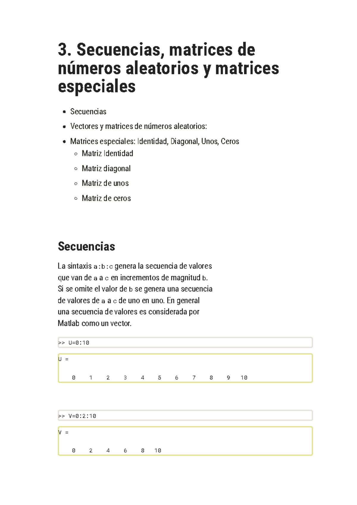 Tema 3.3 - Secuencias y Matrices Especiales en Matlab - Studocu