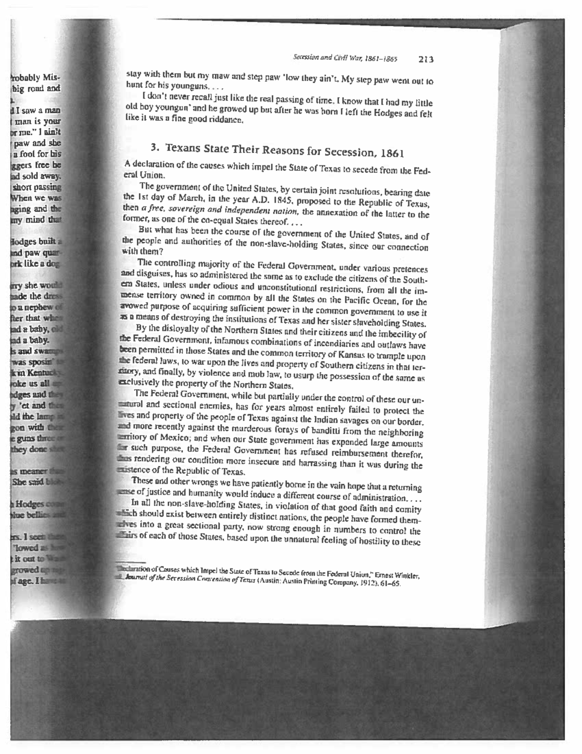 Secession and Civil War: Analyzing Texas' Reasons for Secession, 213 ...
