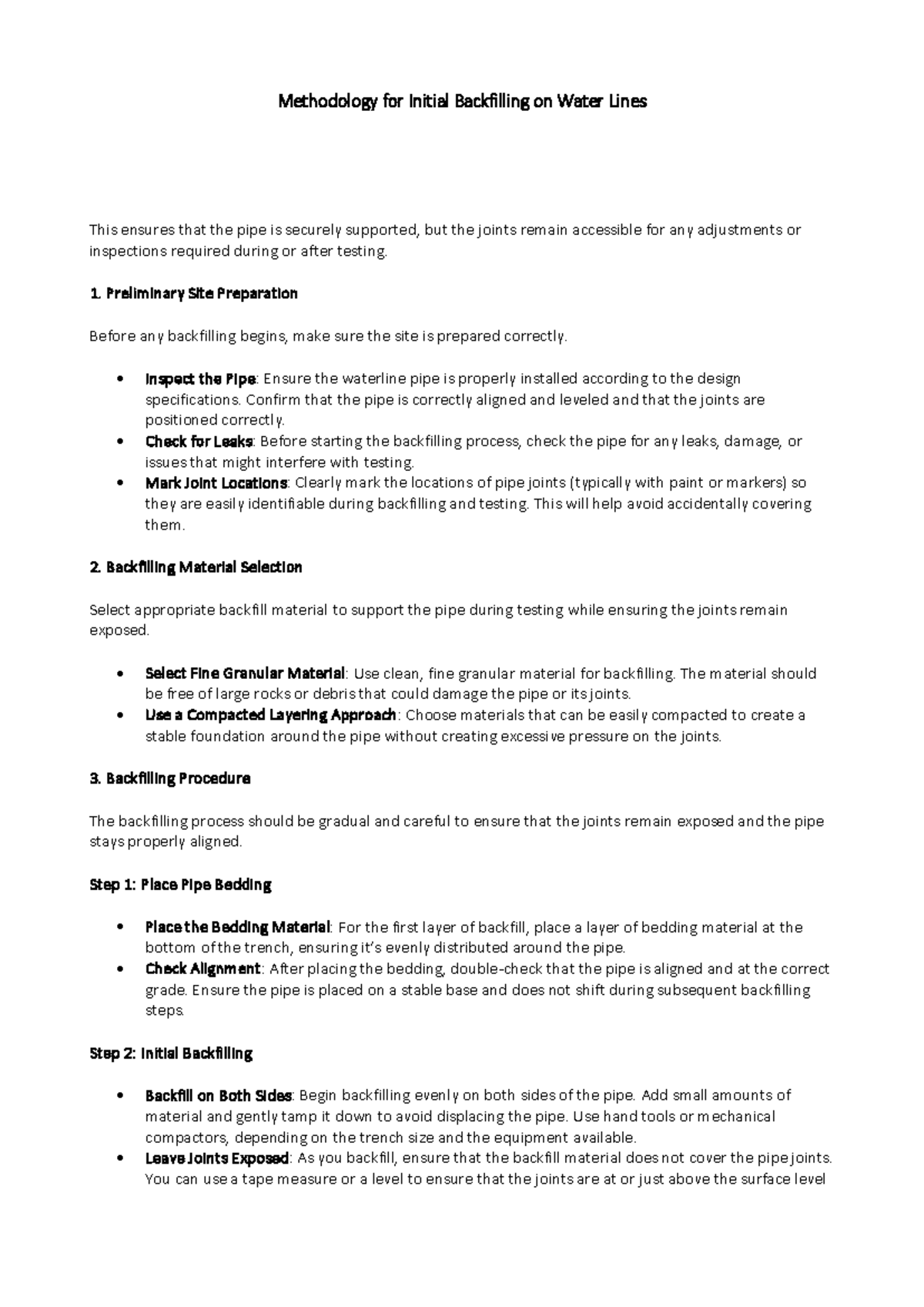 Methodology for Initial Backfilling of Water Lines (ENG 302) - Studocu