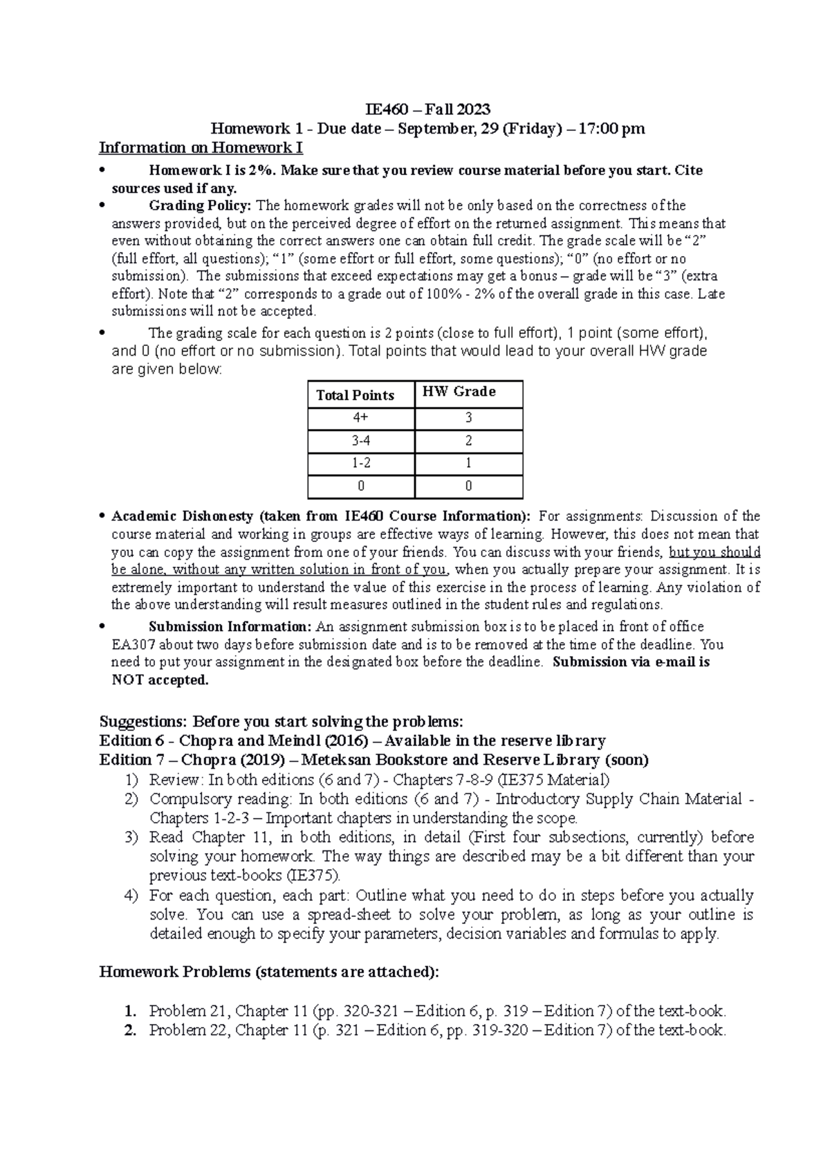 IE460 - Homework 1 Guidelines and Submission Details (Fall 2023) - Studocu