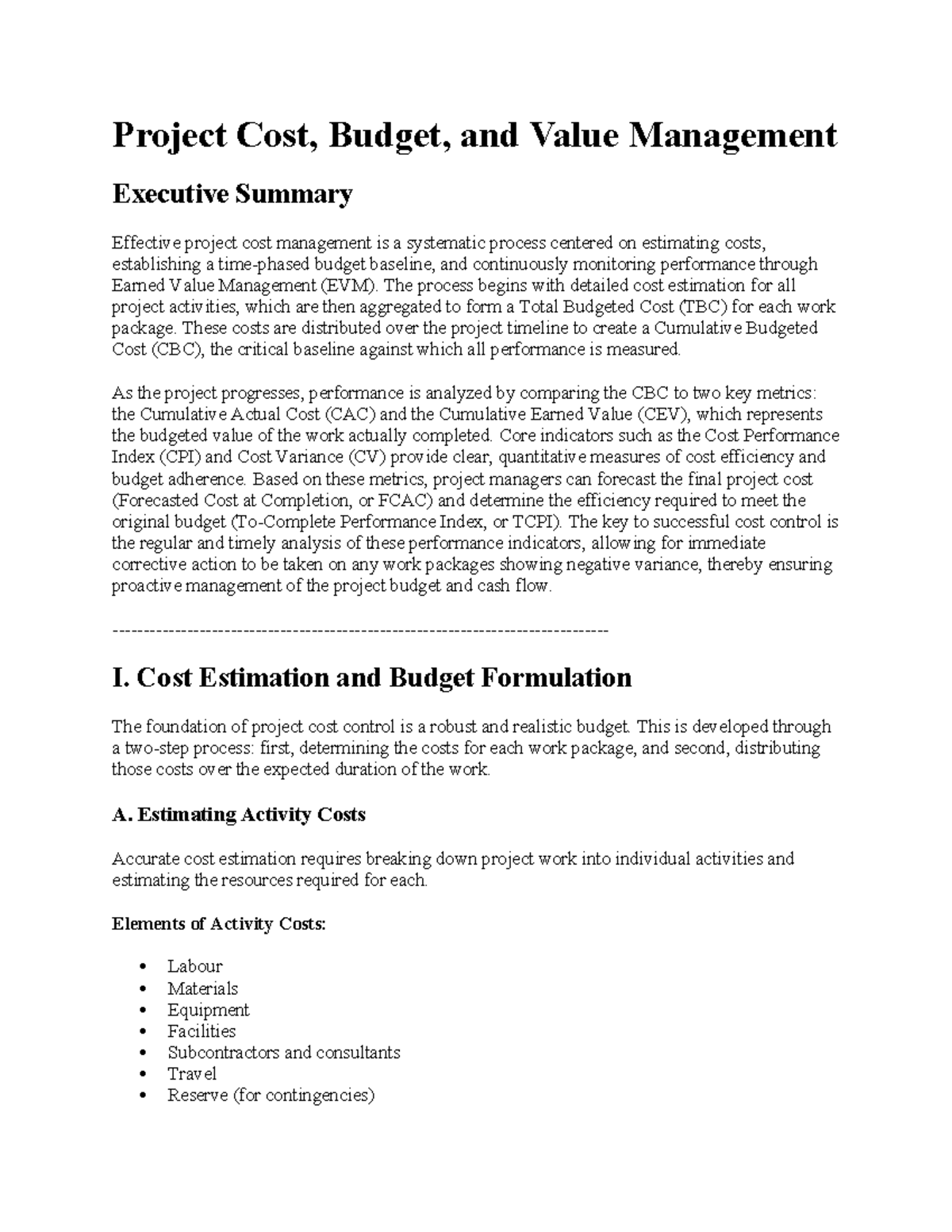 Project Cost Management: Budgeting & Value Analysis Summary - Studocu