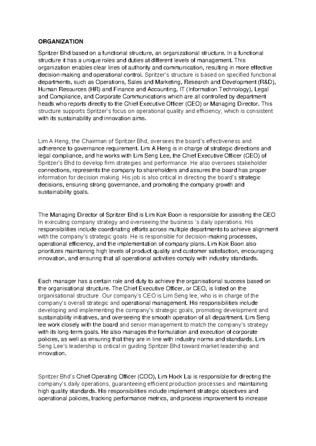 MGT 162: Organizational Structure and Decision-Making at Spritzer Bhd ...