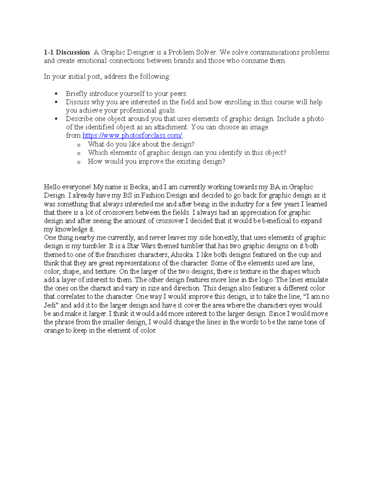 Week 1 Discussion: Exploring Graphic Design Elements & Personal ...