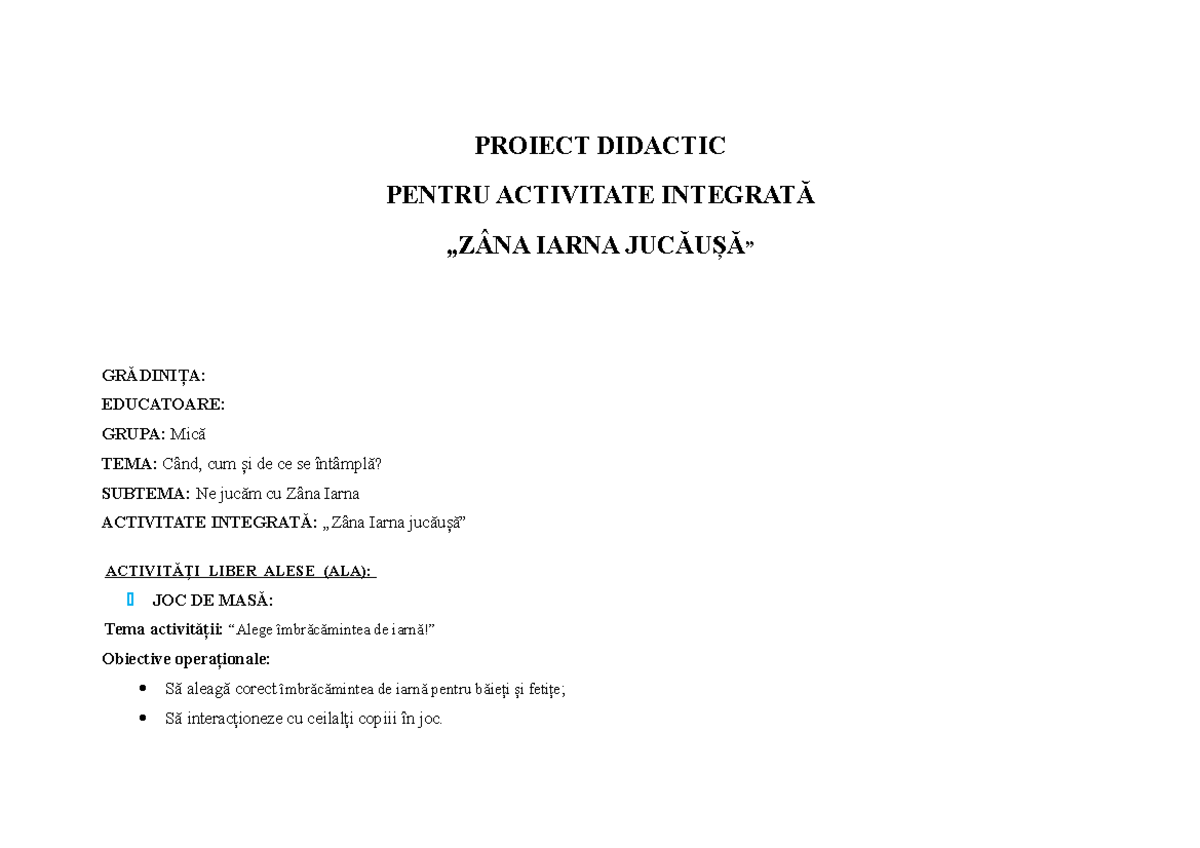 3 zana iarna - ionescu ioana alexandra - PROIECT DIDACTIC PENTRU ...