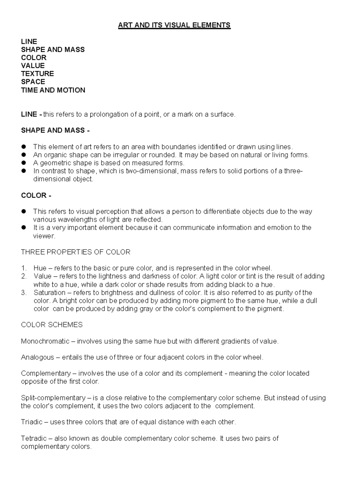 Art and its Visual Elements - ART AND ITS VISUAL ELEMENTS LINE SHAPE ...