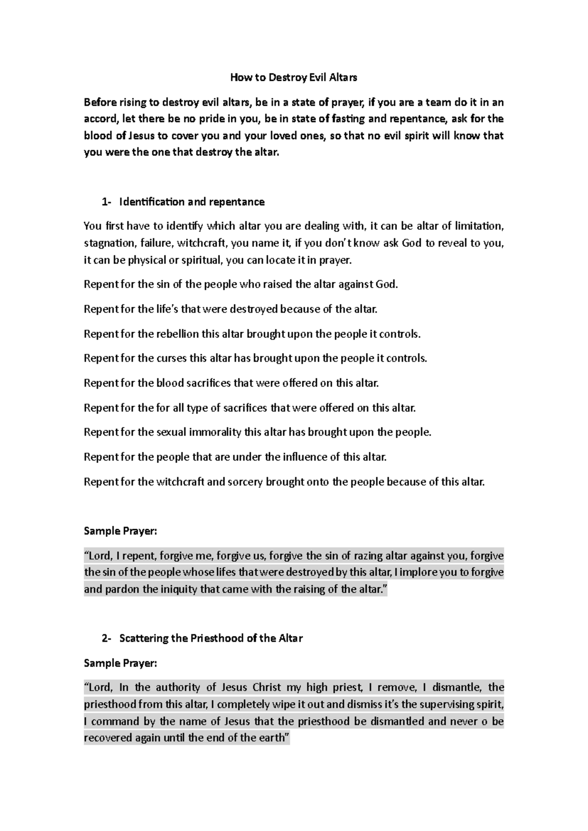 Destroying Evil Altars: A Guide to Spiritual Warfare - Studocu