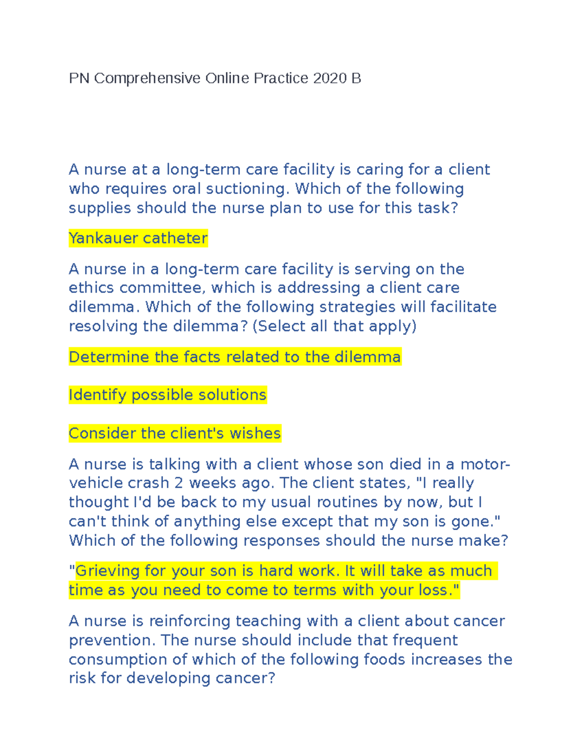 PN Comprehensive Online Practice 2020 B - Which of the following ...