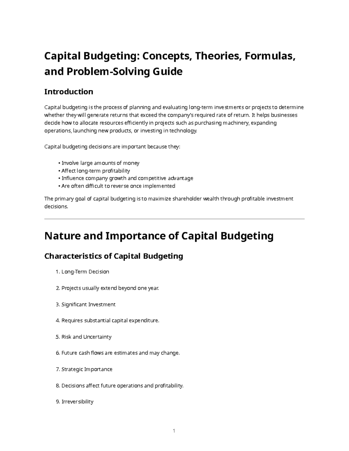 Capital Budgeting (FIN 301): Concepts, Techniques, and Problem Solving ...