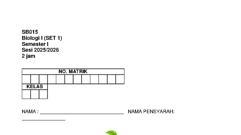 SB015 Biologi I Final Exam Questions SET 1 - Studocu