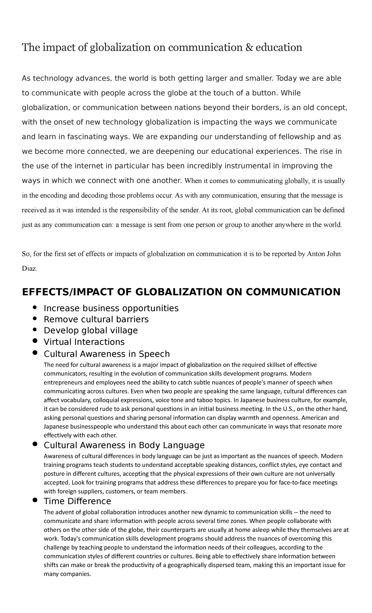 Globalization ON Communication - The impact of globalization on ...