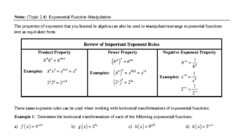 APPC 2.4 Notes - Exponential Function Manipulation - Studocu
