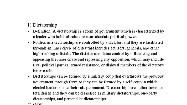 KTVM Essay Notes - Understanding Dictatorship and GDP Definitions - Studocu