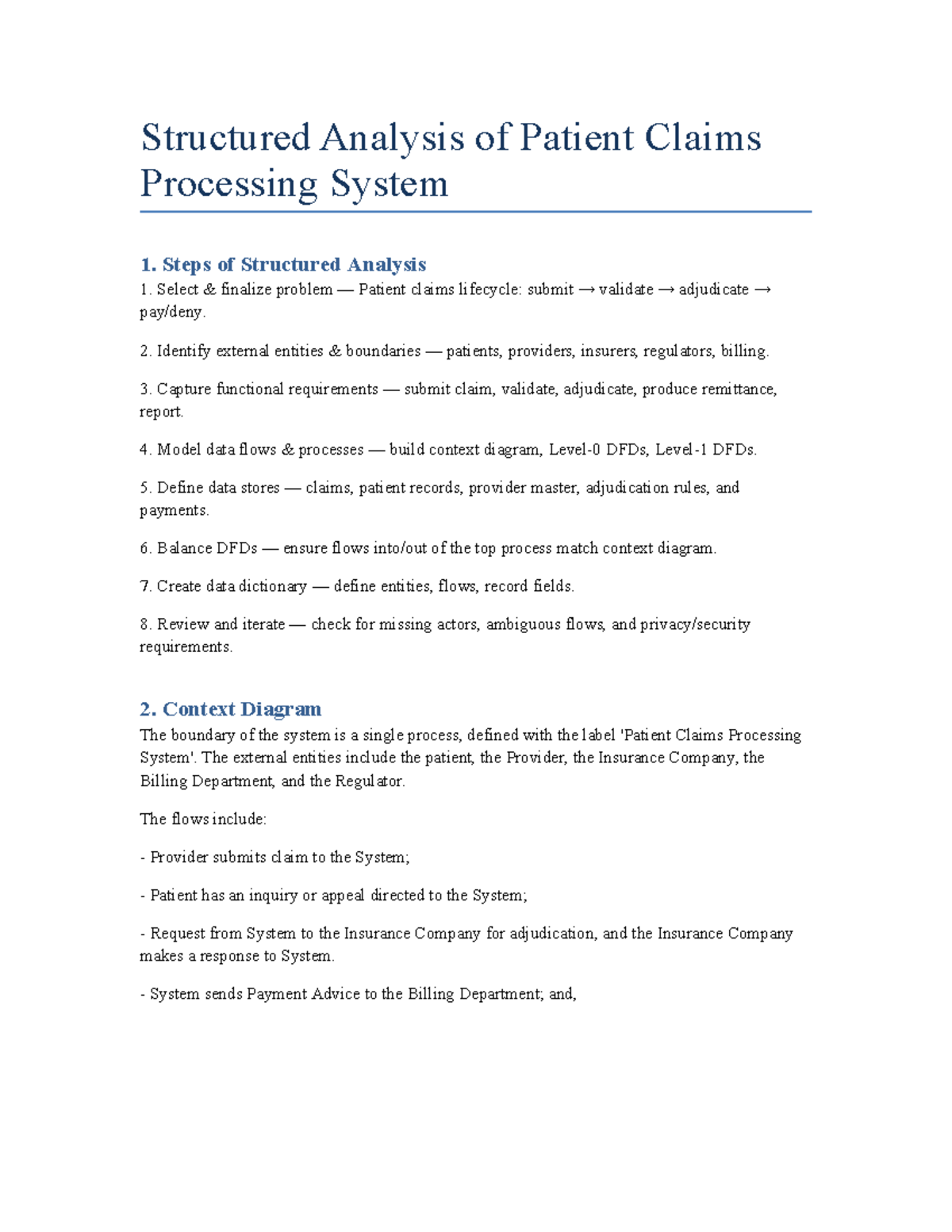 Structured Analysis of Patient Claims Processing System - Programming ...