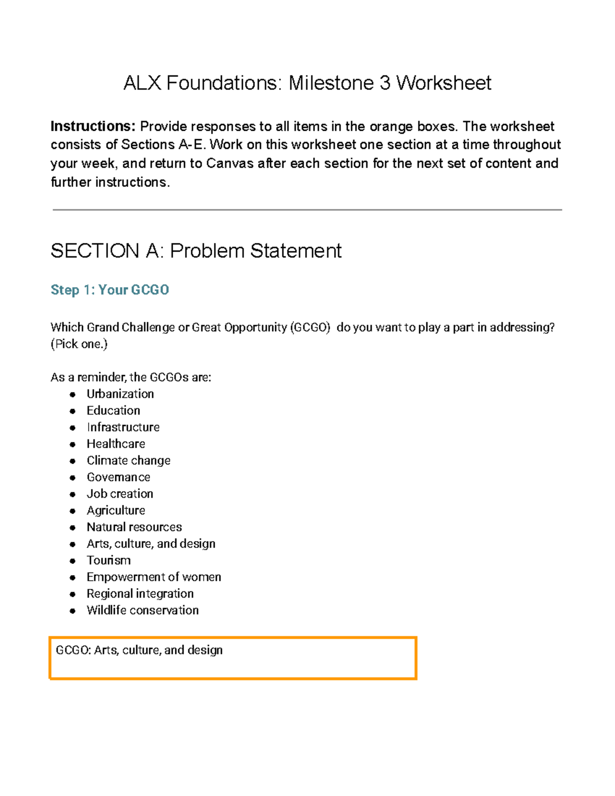 ALX Foundations: Milestone 03 Worksheet on Arts Education Access - Studocu