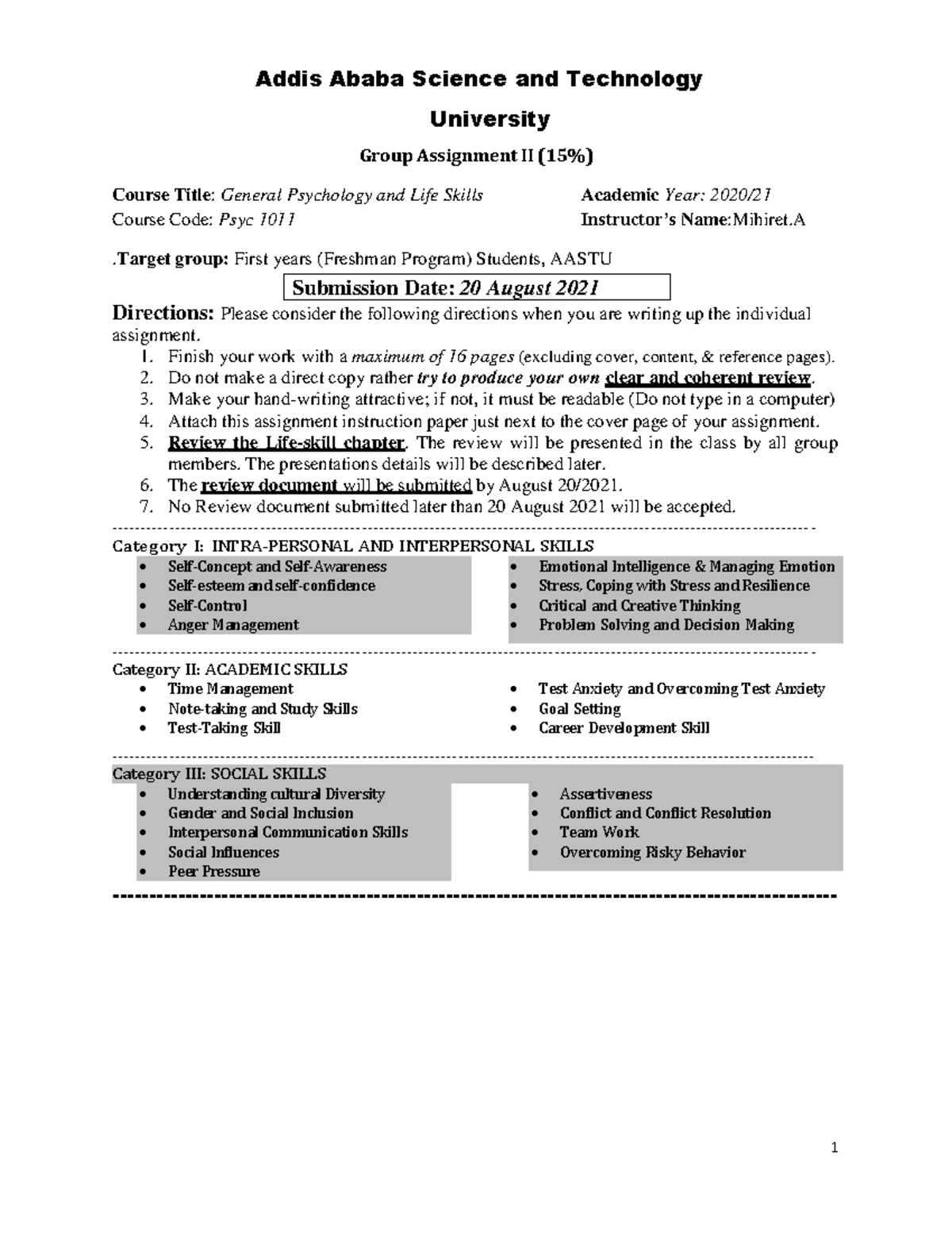 Logic and critical Thinking Group Assignment - 1 Addis Ababa Science ...