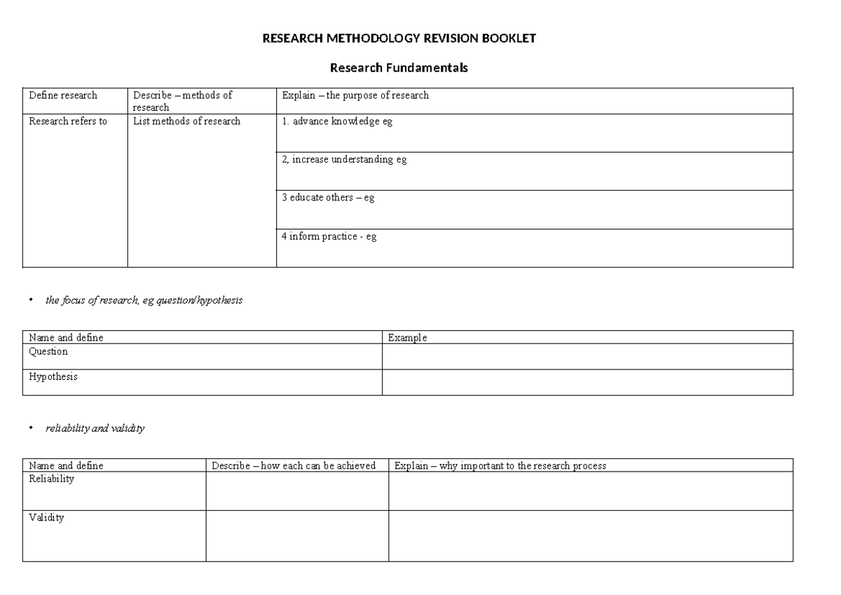 Research Methodology Revision Booklet: Key Concepts & Methods - Studocu