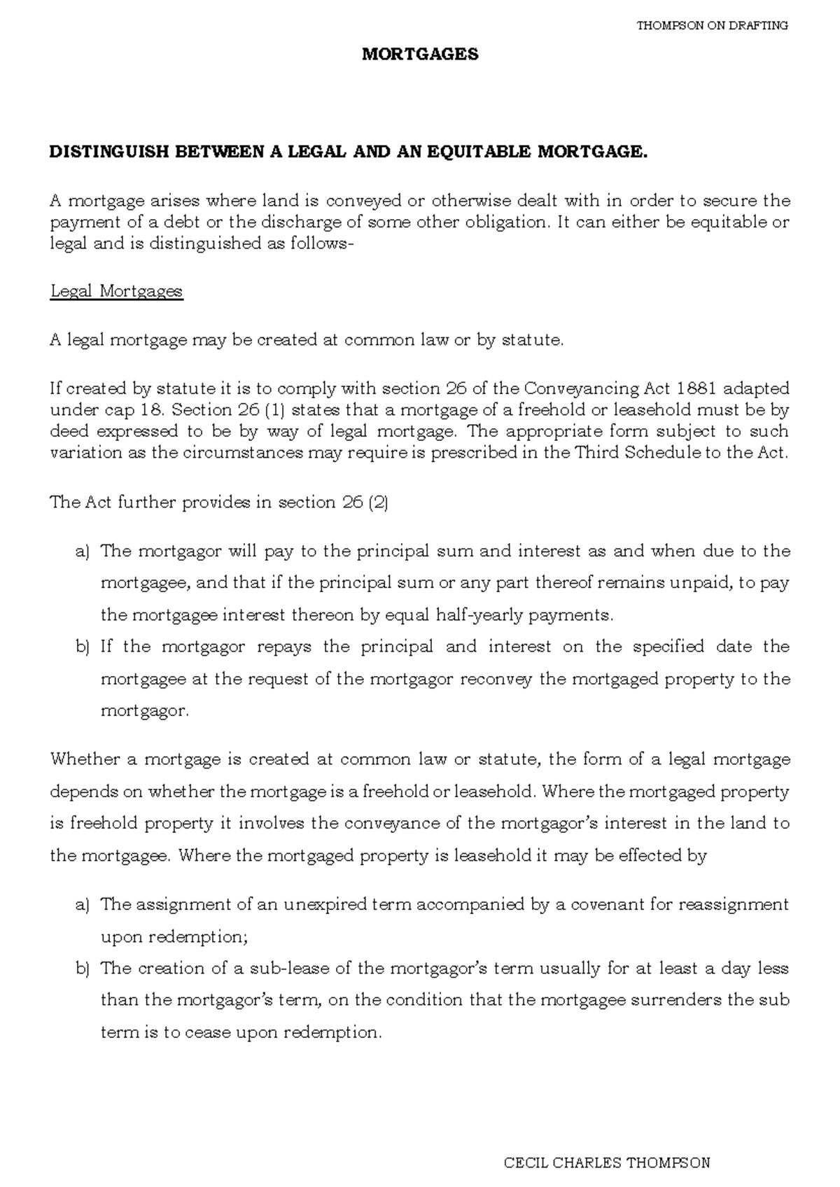 CCT ON Mortgages: Legal vs Equitable Distinctions Explained - Studocu