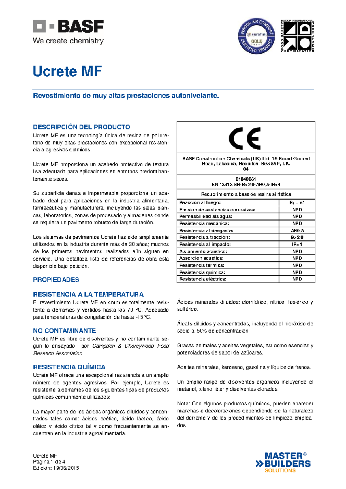 BASF-Ucrete MF: Revestimiento Autonivelante de Alta Prestación - Studocu
