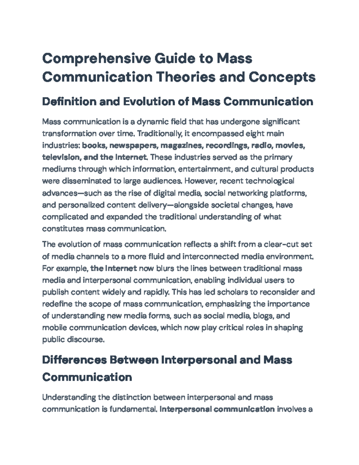 Understanding Mass Communication Theories: A Comprehensive Overview ...