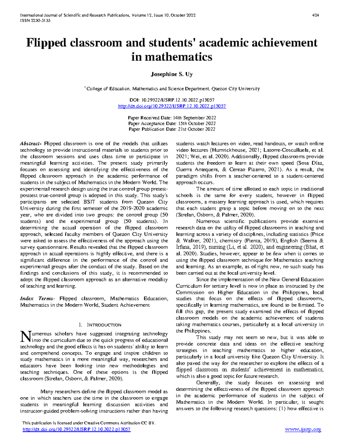 IJSRP 12(10): Effectiveness of Flipped Classroom in Math Achievement ...