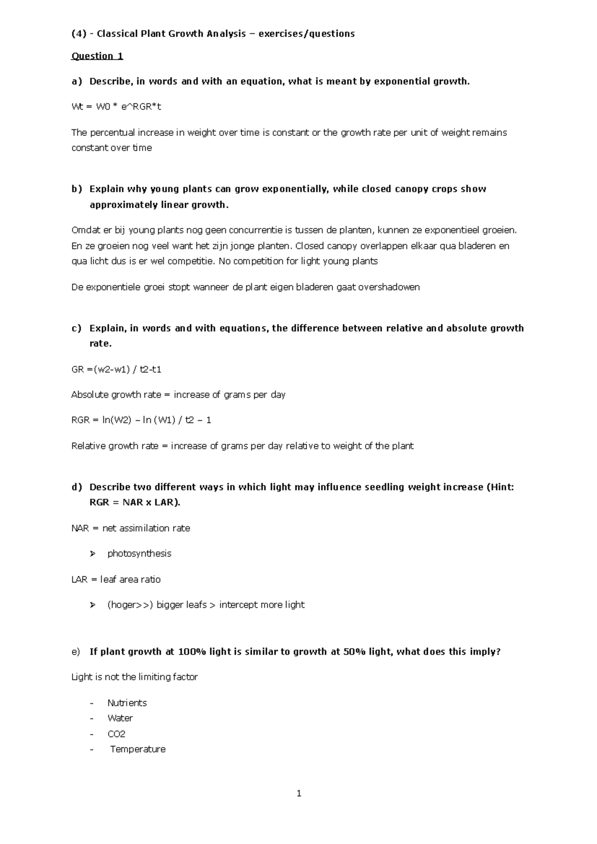 Classical Plant Growth Analysis: Exponential Growth & RGR (T3 ...