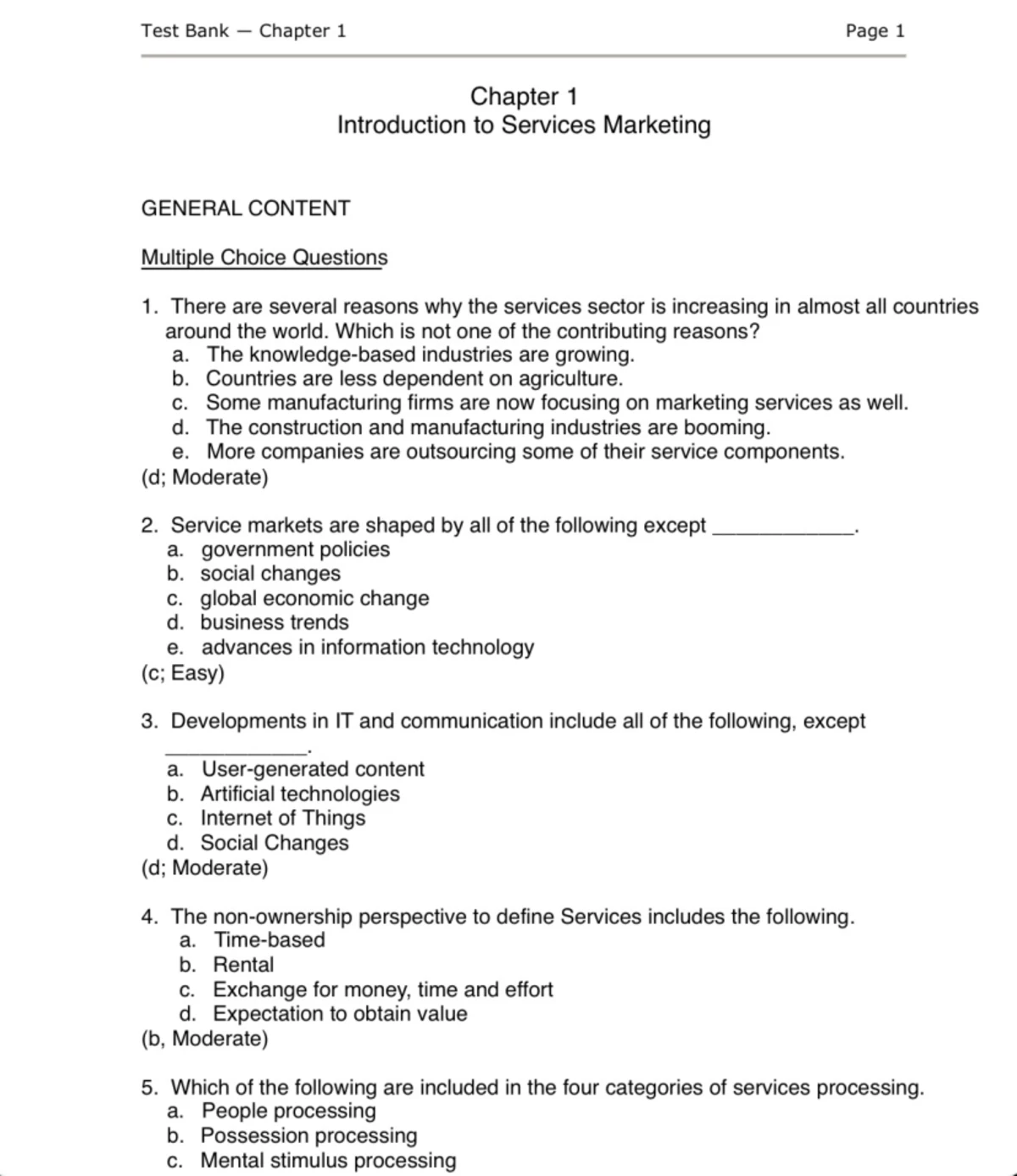 Test Bank for Essentials of Services Marketing 3rd Ed. - MCQs Analysis ...
