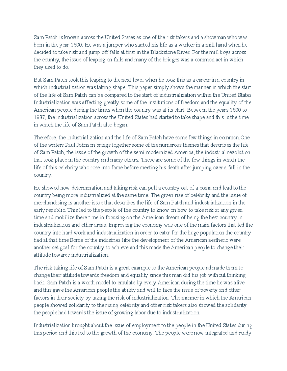 World history essay (32) - Sam Patch is known across the United States ...