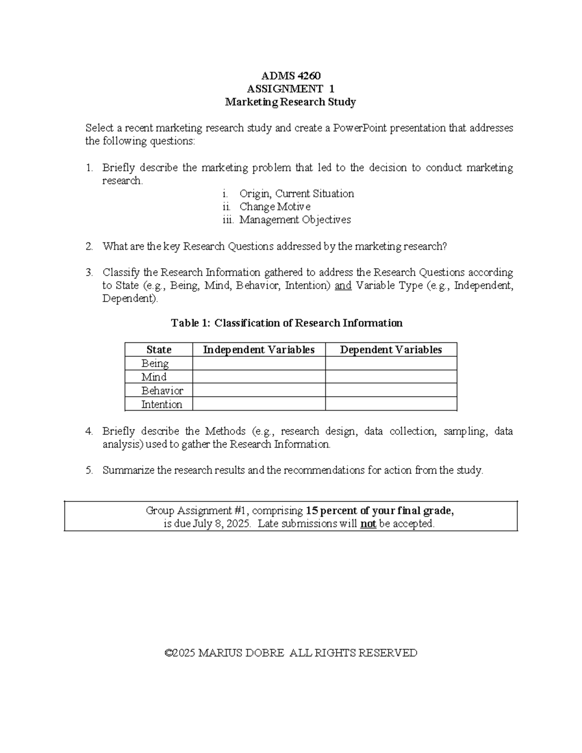 ADMS 4260 Assignment 1: Marketing Research Study Analysis - Studocu
