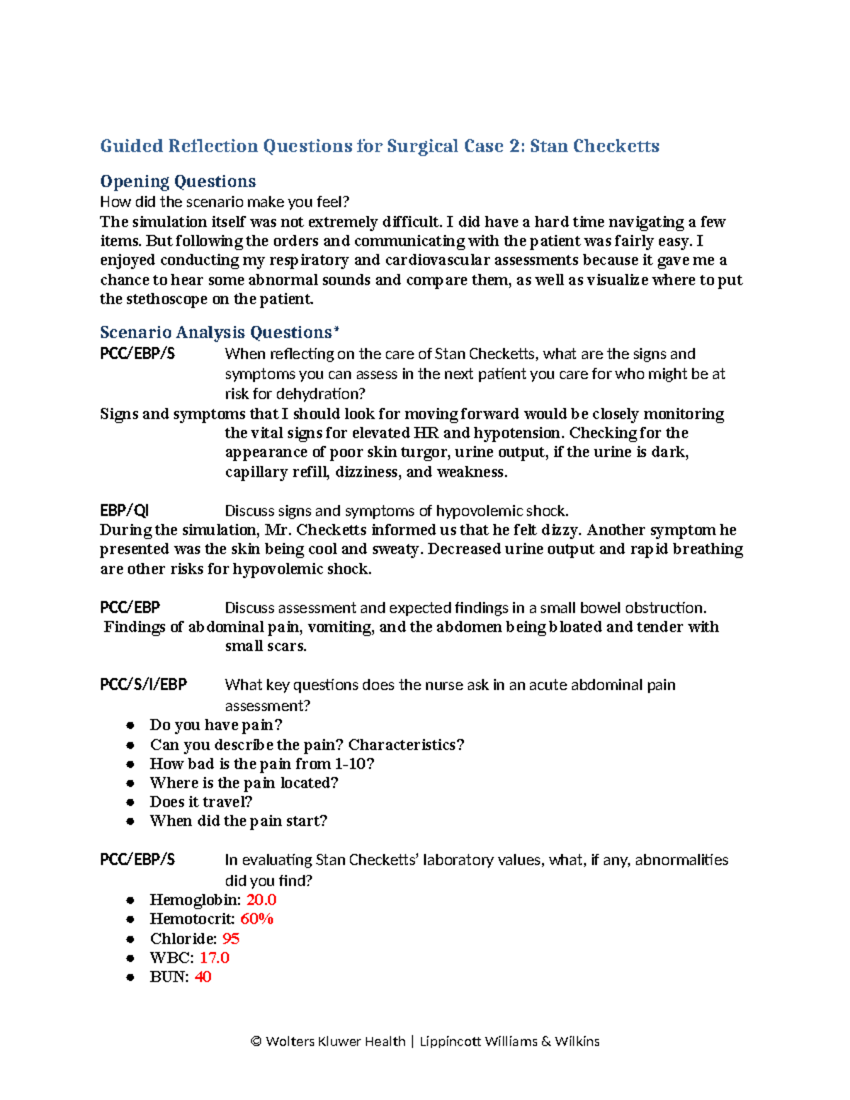 Guided Reflection Questions for Surgical Case 2: Checketts Analysis ...