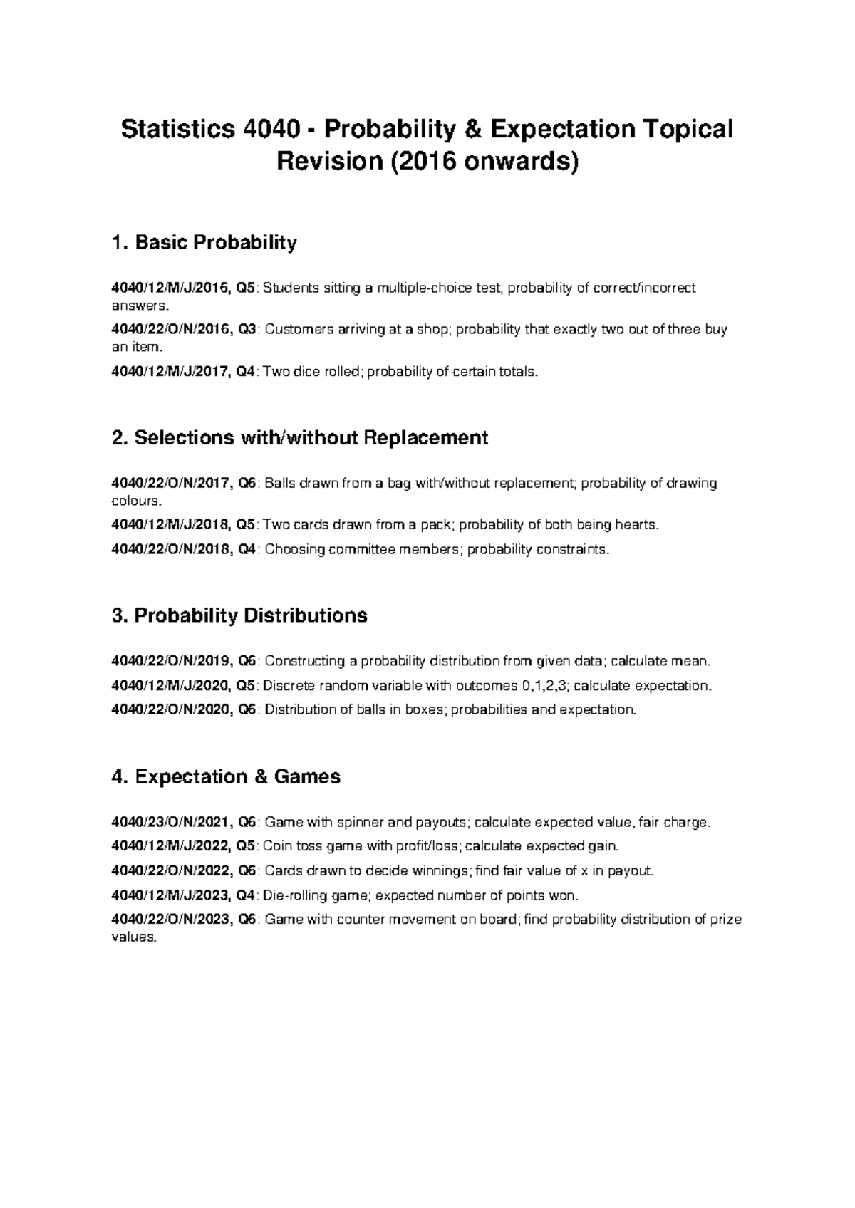 Statistics 4040 Probability & Expectation Revision Guide (2016+) - Studocu