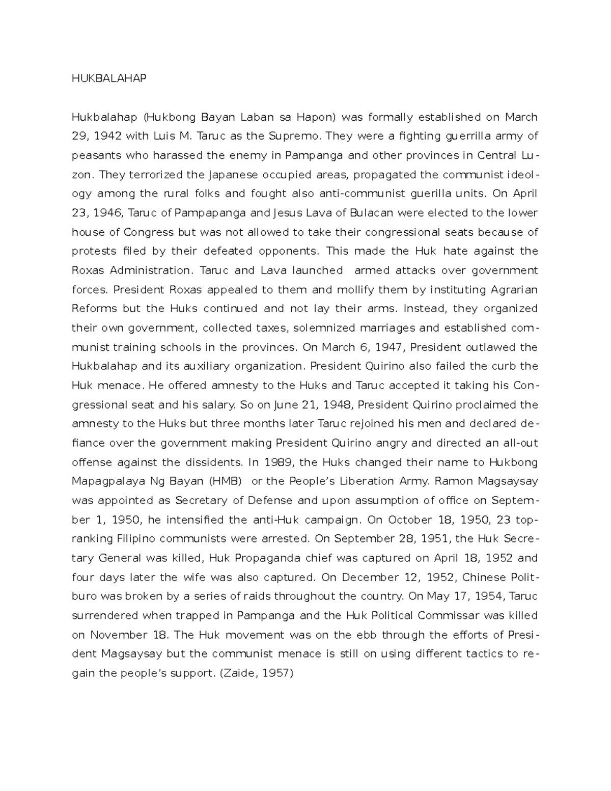 Hukbalahap: History and Impact of the Guerrilla Movement - Studocu