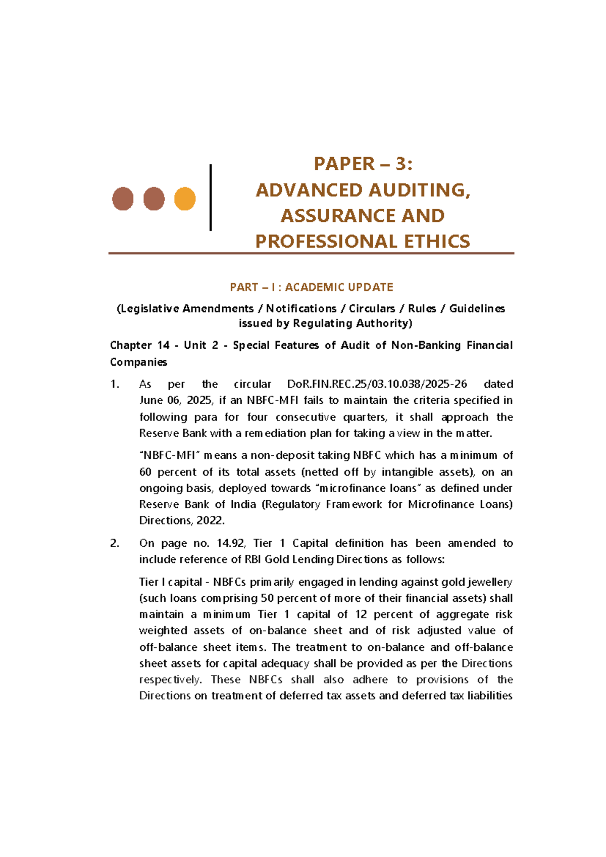 PAPER 3: ADVANCED AUDITING, ASSURANCE & PROFESSIONAL ETHICS - MAY 2026 ...