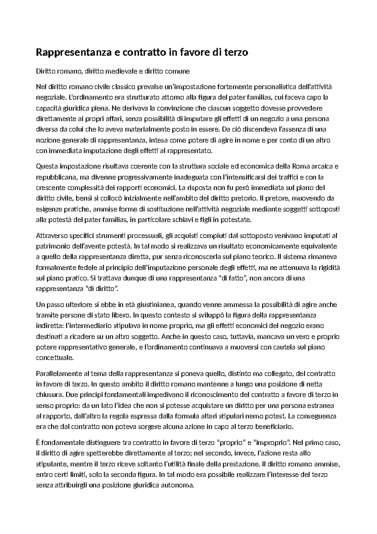 Riassunto PAR. 24 CAP. 5: Rappresentanza e Contratto in Favore di Terzo ...