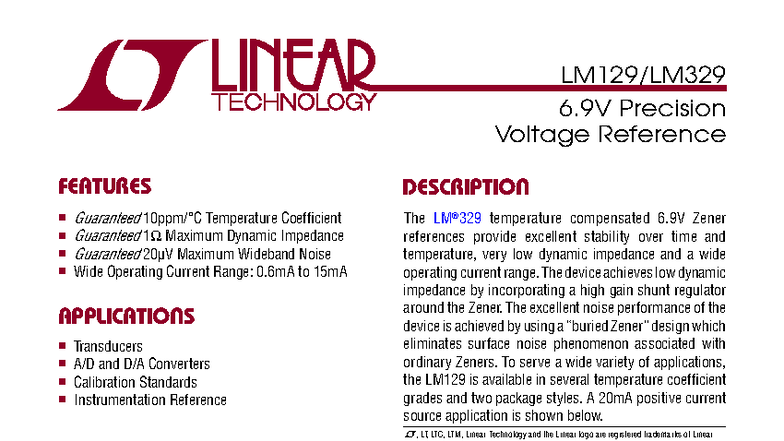 LM329B Precision Voltage Reference Features and Applications - Studocu