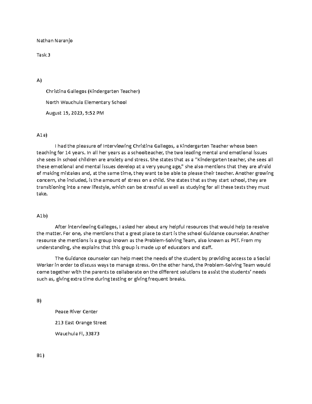 D090 The School as a community of care task 3 - Nathan Naranjo Task 3 A ...