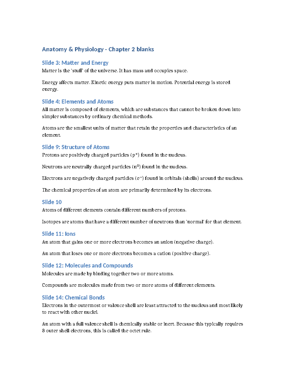 Anatomy & Physiology - Chapter 2: Matter, Energy, and Atoms - Studocu