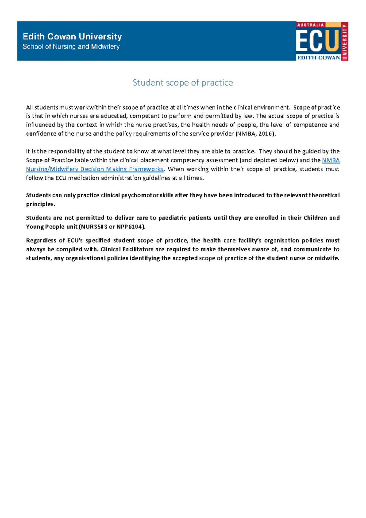 ECU Nursing and Midwifery Student Scope of Practice Overview - Studocu