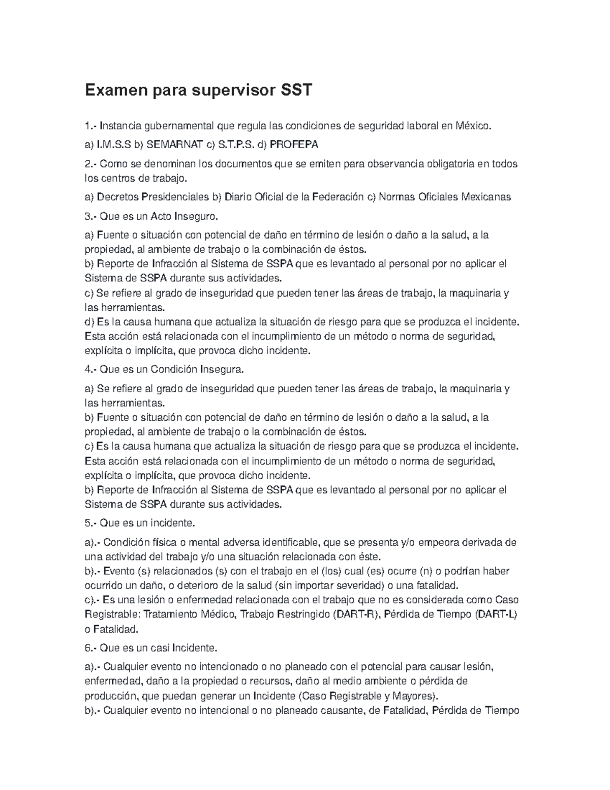 Examen Final SST: Seguridad e Higiene para Supervisores - Studocu
