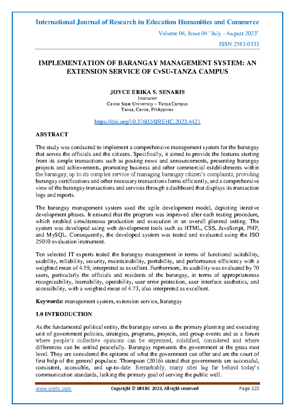 Implementation of Barangay Management System: A Comprehensive Study ...