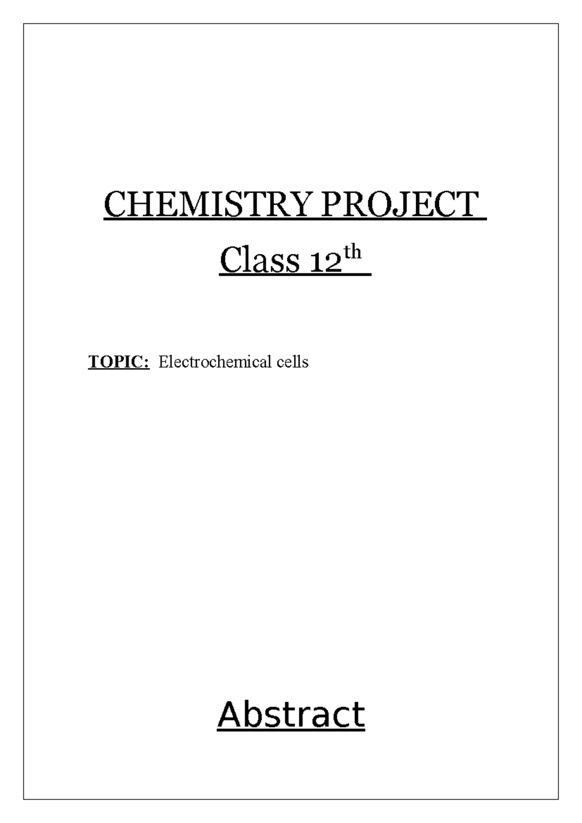 Class 12 Chemistry Final Project on Electrochemical Cells and Batteries ...