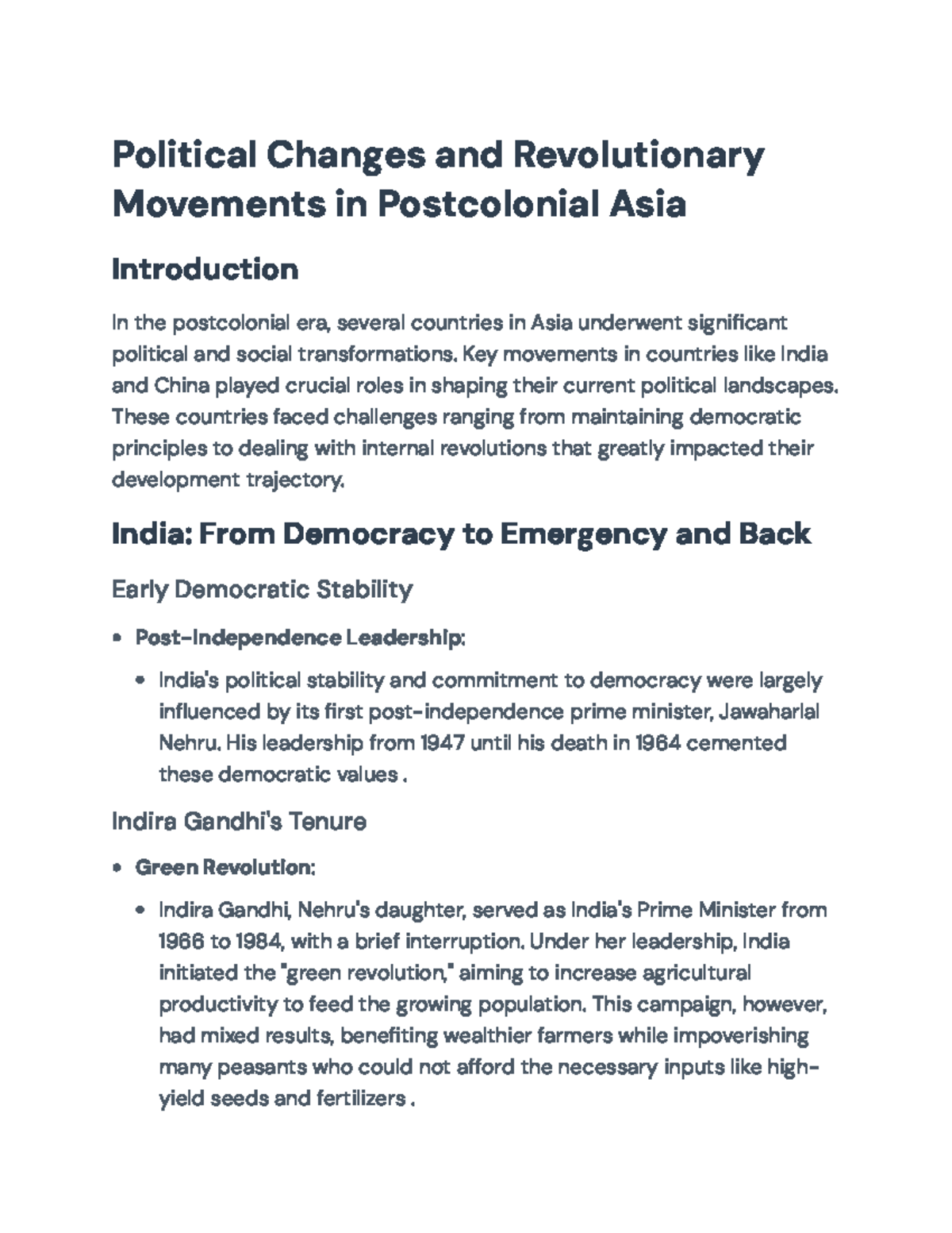 Political Changes & Rev Movements in Postcolonial Asia Analysis - Studocu