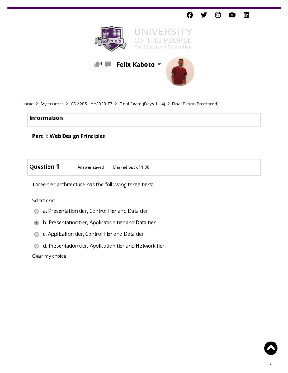 CS 2205 (proctored course) Final EXAM - Information Part 1: Web Design Principles Question 1 ...