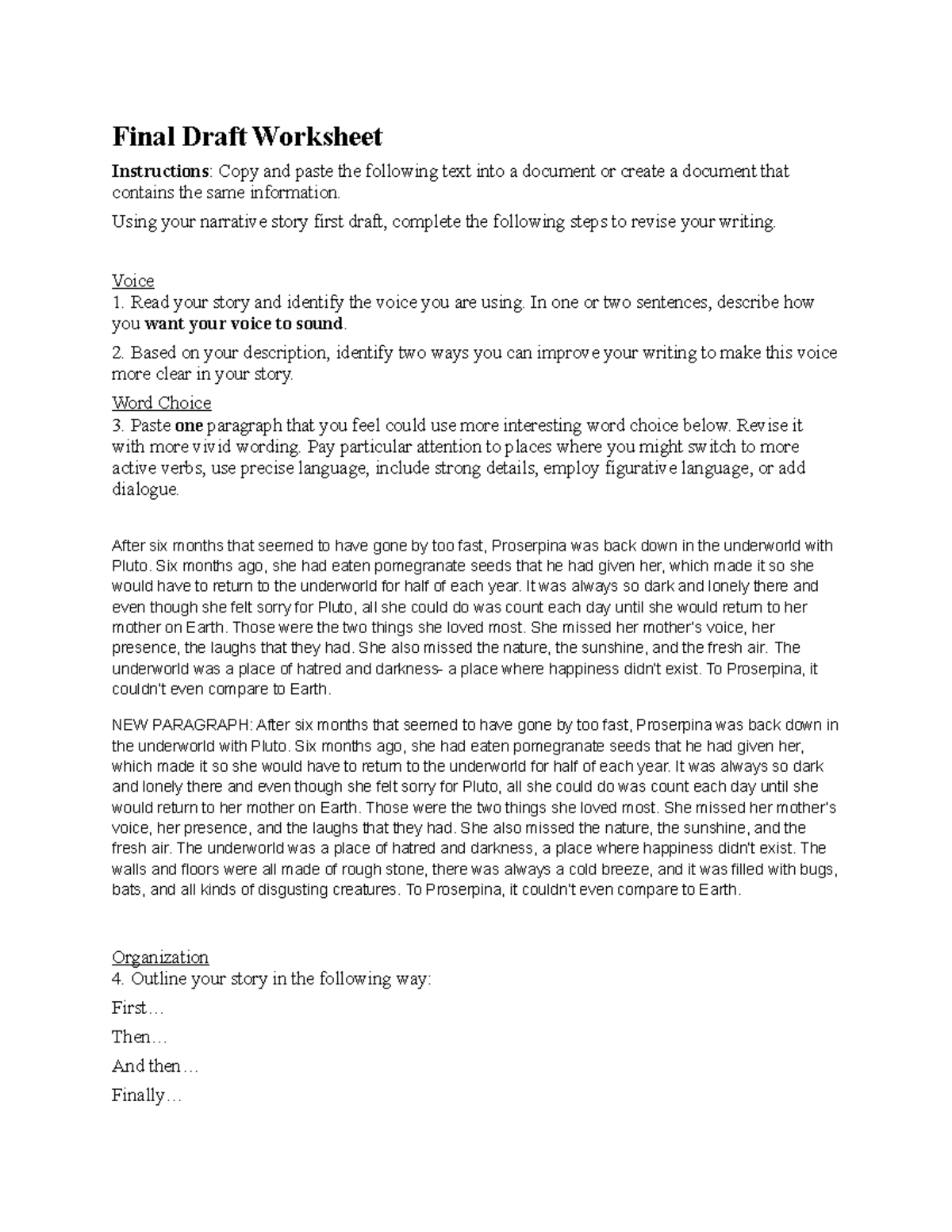 1.14 Final Draft Worksheet for Narrative Writing Revision - Studocu