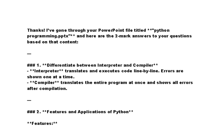 Final 2m - 2 MARKS SOLVED QUESTIONS on Python Concepts - Studocu